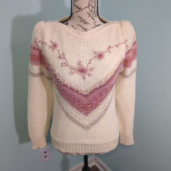 Vintage | Sweaters | Vintage Cottage Core Sweater Ribbon Detail ...